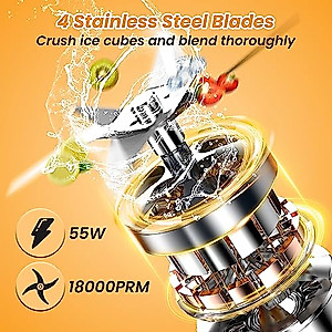 2 in 1 Portable Blender with Citrus Juicer, Blender for Shakes and Smoothies, Personal Smoothie Blender with 12 Oz Travel Cup and Lid, USB Rechargeable Mini Blender Smoothie Maker Lemon Orange Juicer