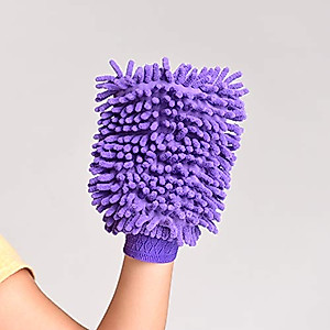 2 Pack. Premium car wash Microfiber Chenille mitt. Super auto Absorbent. Ultrafine Sponge Fiber Glove. Professional Cleaning at Home, Kitchen, Hand car Washing Care. Soap Chemical Resistant. (Purple)