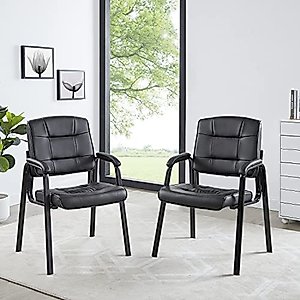 Naomi Home Mindy Office Guest Chair Set of 2, Heavy Duty Leather Executive Waiting Room Chairs, Lobby Reception Chairs with Padded Arm Rest, Conference Room Chairs Set of 2 - Black
