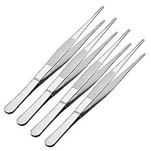 uxcell 4 Pcs 8-Inch Stainless Steel Straight Blunt Tweezers Serrated Tip Daily Garden Tool
