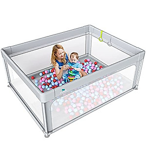 Baby Playpen for Babies Toddler, Large Baby Playard, Indoor & Outdoor Kids Activity Center Fence with Anti-Slip Base, Sturdy Safe Breathable Mesh, Gray 47''x47''