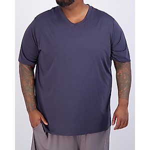 Real Essentials 3 Pack: Mens Big and Tall Tech Stretch Short Sleeve Quick Dry Fit T-Shirt Wicking Active Athletic Gym Top Plus Size Clothes Lounge Sleep Running V Neck Workout Tee- Set 6, 5XLT