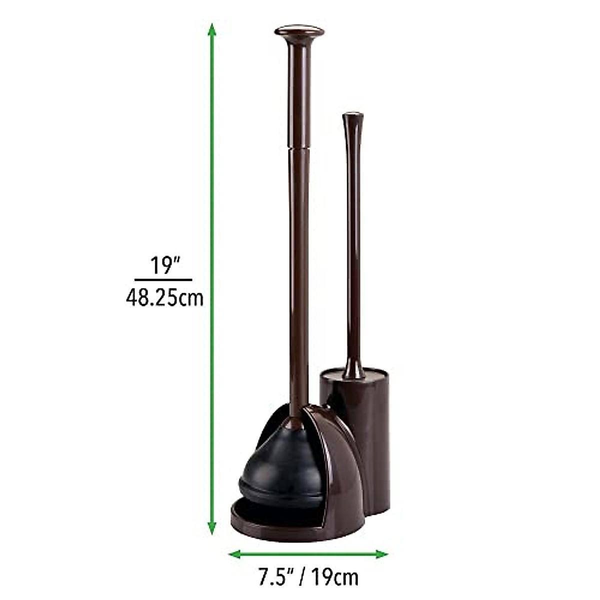 mDesign Compact Freestanding 2-in-1 Plastic Toilet Bowl Brush/Plunger/Trash Wastebasket Garbage Can Combo, Home Bathroom Storage, Sturdy Cleaning Accessories, Aura Collection, Set of 2, Dark Brown