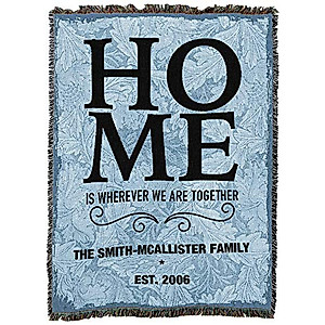 Pure Country Weavers Home is Wherever We are Together Blanket Blue - Personalized - Custom - Housewarming Gift Tapestry Throw Woven from Cotton - Made in The USA (72x54)