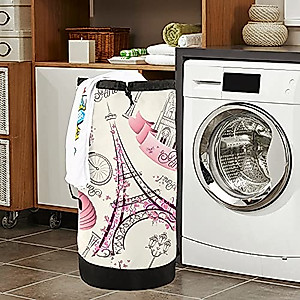 Romantic Travel In Paris Laundry Backpack Bag with Drawstring Closure Waterproof Laundry Bag Laundry Hamper Clothes Storage for College Travel Laundromat Apartment