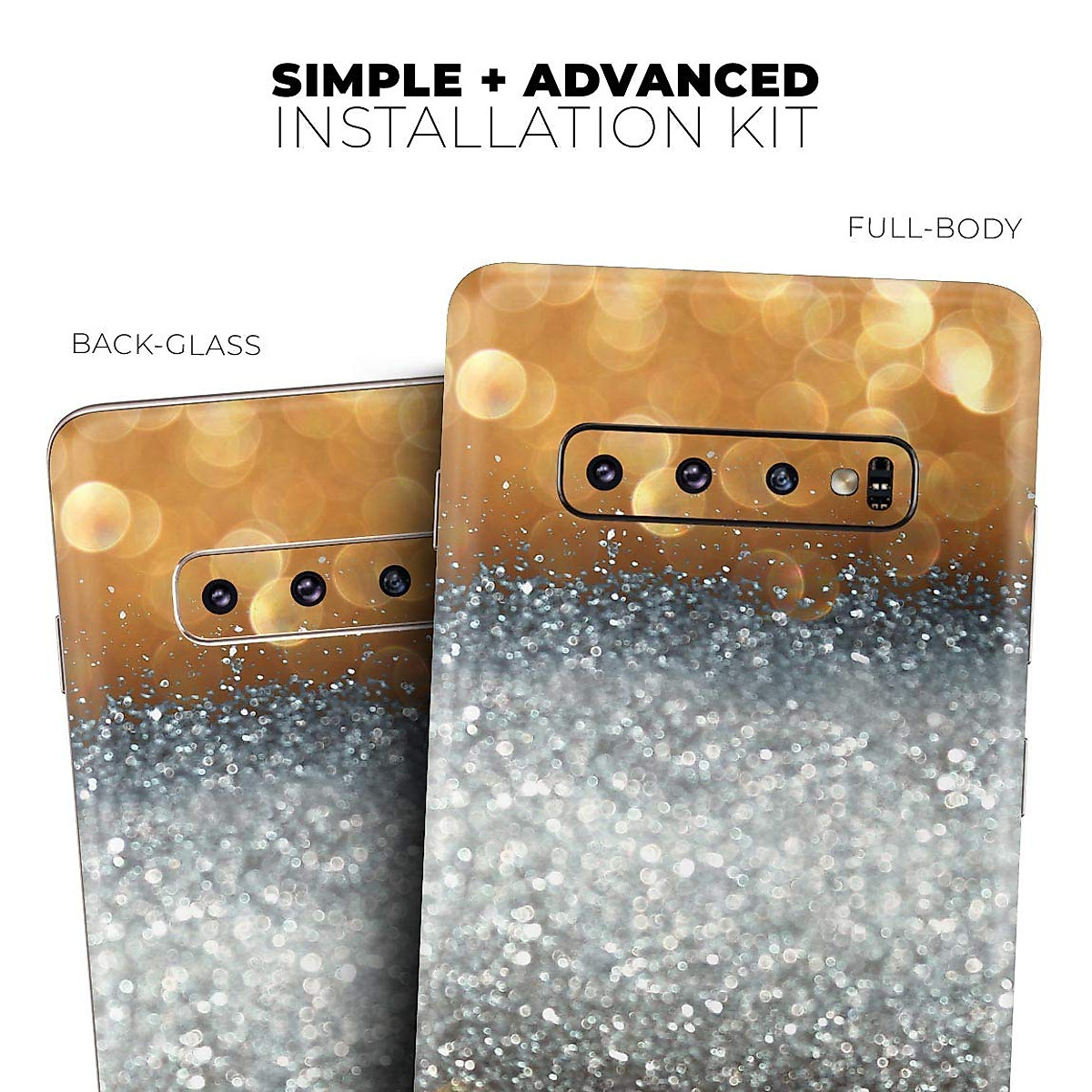 DesignSkinz Gold and Silver Unfocused Orbs of Glowing Light Protective Vinyl Decal Wrap Skin Cover Compatible with The Samsung Galaxy S20 (Screen Trim & Back Glass Skin)