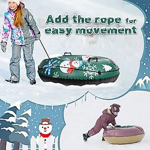 Upgraded 50 Inch Snow Tube with Thicker K80 Military Grade Material and Sturdy Handles Heavy Duty Inflatable Sled Toboggan Sledding Equipment for Kids and Adults Snow Toys for Winter Outdoor Fun