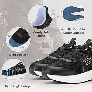 FitVille Womens Walking Shoes Lightweight Running Shoes Breathable Slip On Tennis Shoes for Plantar Fasciitis Pain Relief (Black with Bubblegum Pink,7 Medium)