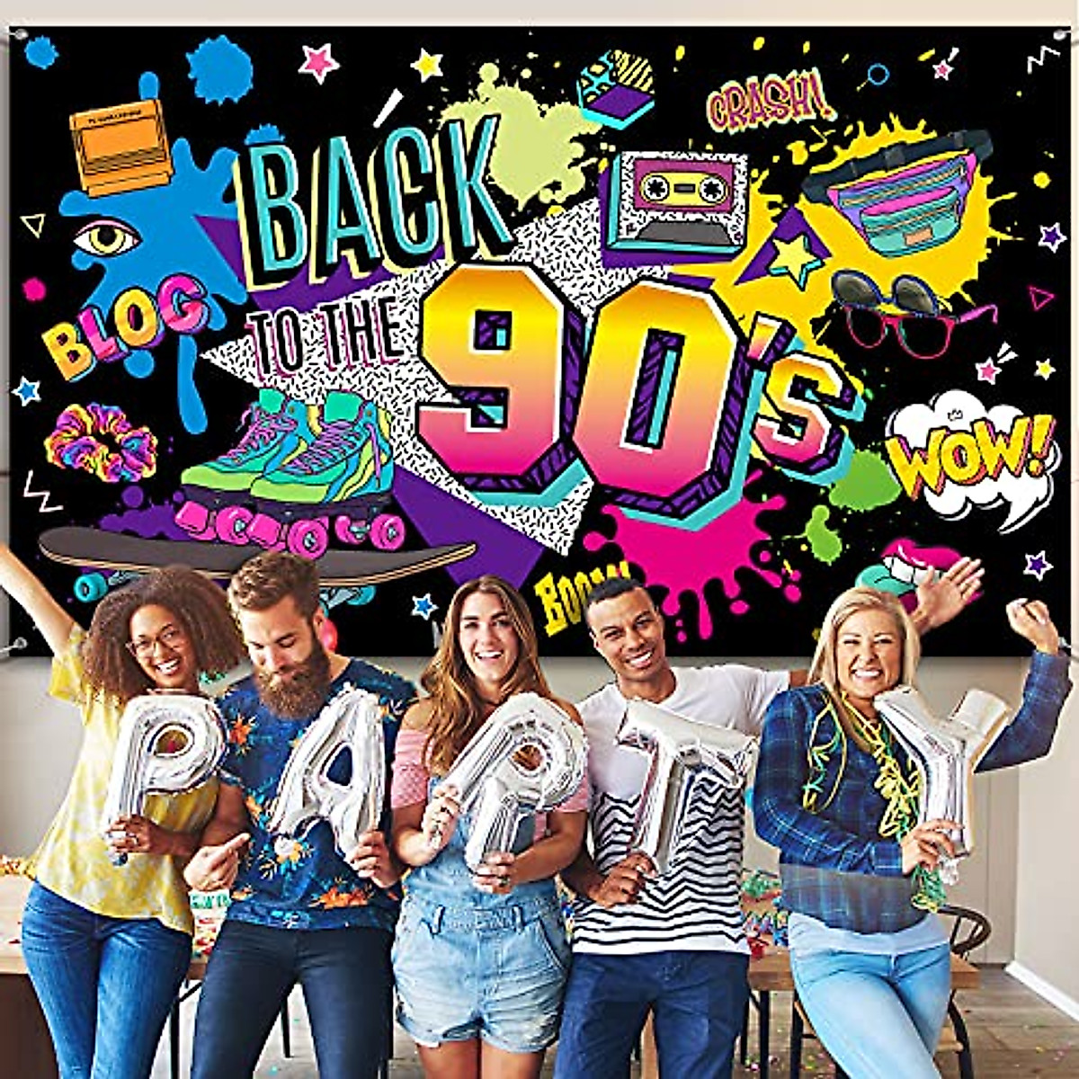 Irenare Back to The 90s Backdrop for Party Decorations 90s Retro Hanging Banner Background for Photography Hip Hop Graffiti Wall Decor Photo Back Props for 90s Themed Birthday Party 73 x 43 Inch