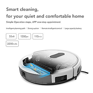 Robotic Vacuum Cleaner, Floor Robot Vacuum, Strong Suction, Super Thin and Quiet, Robot Vacuum Mapping, Cleans Pet Fur, Hard Floor to Carpet (White)