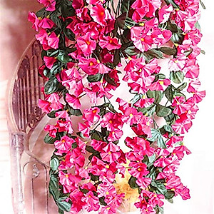 Meitan Artificial Violet Hanging Flower, Silk Violet Flower Garland Hanging Basket Decorative Plant Home Outdoor Wedding Arch Garden Wall Décor (2 pcs Rose Red)