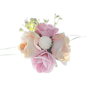 Tuelaly Elegant Fine Texture Wrist Flower Beautiful Stylish Faux Silk Flower Artificial Corsage Wristlet Corsages for Wedding Pink