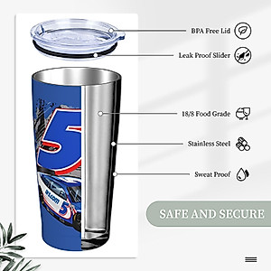 YFTRC Kyle Larson 5 Insulated Tumbler 20oz Tumbler with Lids and Metal Straws Stainless Steel Vacuum Insulated Travel Mug Coffee Cup Indoor Outdoor Ice Drinks Hot Beverage