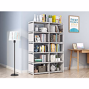 Yomeliy Cube Storage, 5 Tier 10 Cubes Organizer Shelves, Bookcase Shelve for Living Room, Study Room, Bedroom and Office (Gray)