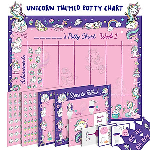 ATHENA FUTURES Potty Training Timer Watch with Flashing Lights and Music Tones -Unicorn Pattern and Potty Training Chart for Toddlers - Unicorn Design - Sticker Chart, 4 Week Reward Chart