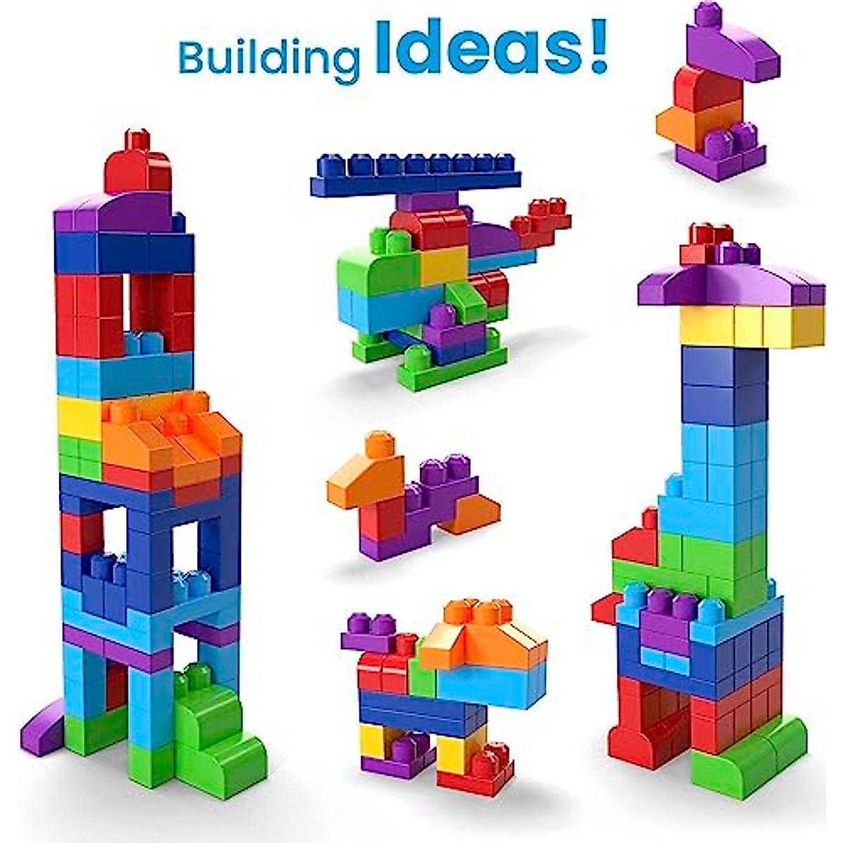 MEGA BLOKS Fisher-Price Toddler Block Toys, Big Building Bag with 80 Pieces and Storage Bag, Blue, Gift Ideas for Kids Age 1+ Years