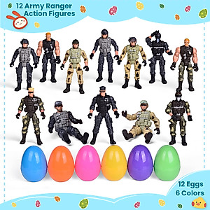 FUN LITTLE TOYS 12PCS Easter Egg with Army Men Realistic Army Ranger Action Figures, Easter Stocking Stuffers, Easter Basket Stuffers