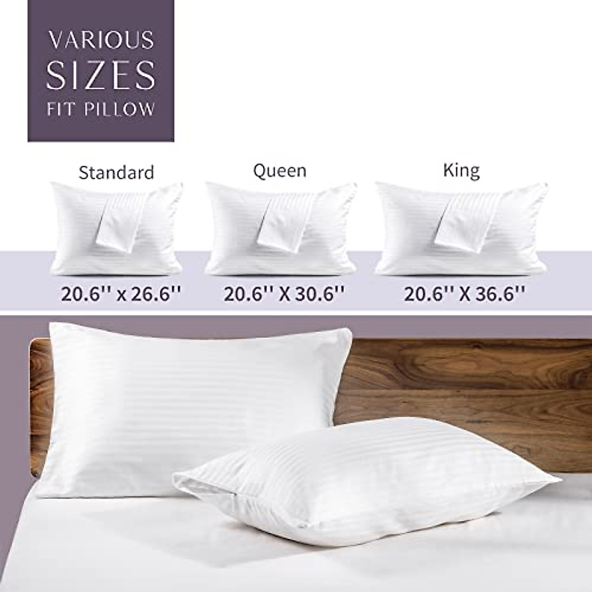 FAUNNA Hidden Zippered Pillow Protectors Cover Queen Size Set of 2 - Soft Quiet Sateen 100% Long-Staple Cotton Cases -Comfortable and Cozy White Bed Pillow Cover