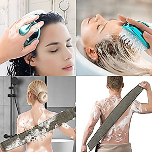Loofah Back Scrubber, 35.4 Inch Exfoliating Back Scrubber for Bath Shower Scrubber for Men and Women, Luffa Scrubber to Deep Clean Your Skin, with Hair Shampoo Brush and Wall Hook