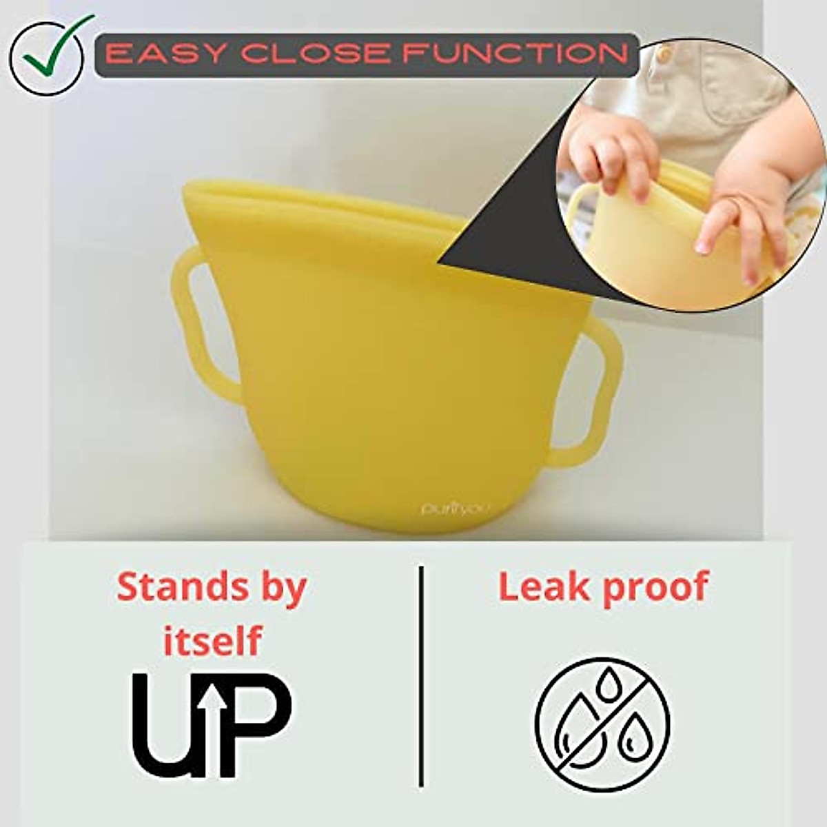 Platinum Silicone Reusable Snack Storage Bags | Snack Bags, Dual Purpose, 4 oz Set of 10, with Erasable Bag Marker, Freezer Storing Pouches 4 ounce | purifyou