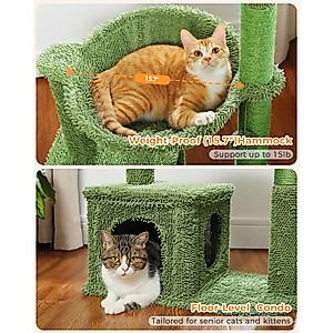 MUTTROS Cactus Cat Tree 40" Cat Tower with Large Metal Carpet Hammock, Cat Scratching Post for Indoor Cats with Condo& Dangling Ball, Green