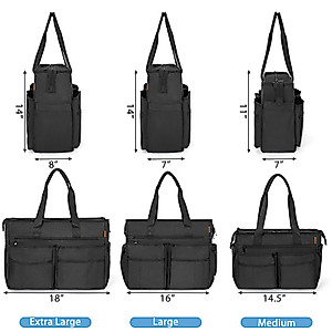 OUUTMEE Utility Tote Bag for Women, Multi Pockets Shoulder Bag with Zipper, Laptop Handbag for Teacher, Working Women, Nurses