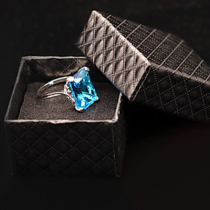 Uloveido Women's Emerald Cut Big Ocean Blue Cubic Zirconia Halo Wedding Ring White Gold Plated Solitaire Engagement Band Rings Nice Gift Ideas for Women Size 6 RJ292