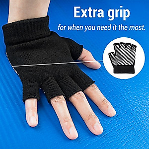 Crown Sporting Goods Fingerless Yoga Gloves with Slip-Free Texturizing Beads, Black