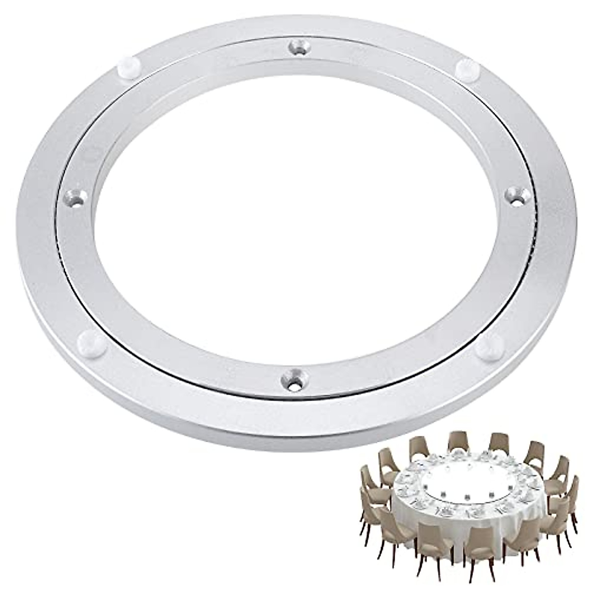 HOMOKUS Lazy Susan Hardware Aluminum Heavy Duty Rotating Turntable Bearing Table Base Round Swivel Plate Hardware for Glass Granite or Dining Table (12 INCH)