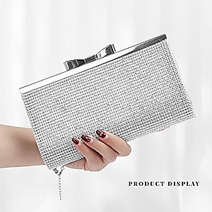 Ynport Women’s Evening Handbags Silver Rhinestone Evening Clutch Crystal Wedding Party Formal Shoulder Bag Purse for Bride