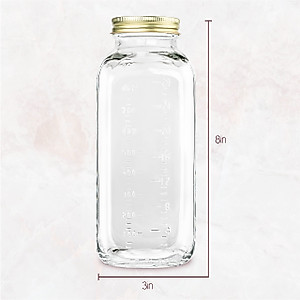 kitchentoolz 32oz Square Glass Milk Bottle with Metal Airtight Lids -1 Quart Milk Jars with Lids for Fridge - Reusable Milk Jugs , Yogurt, Smoothies, Kefir, Kombucha, Water