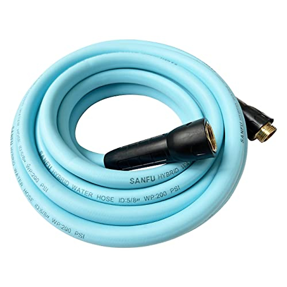 SANFU Hybrid Garden Water Hose 5/8 IN X 25 FT, 180PSI, Heavy Duty, Lightweight, Flexible Non-Kinking with Swivel Grip Handle Female and 3/4" GHT Solid Brass Fittings, Drinking Water Hose For RV, Azure