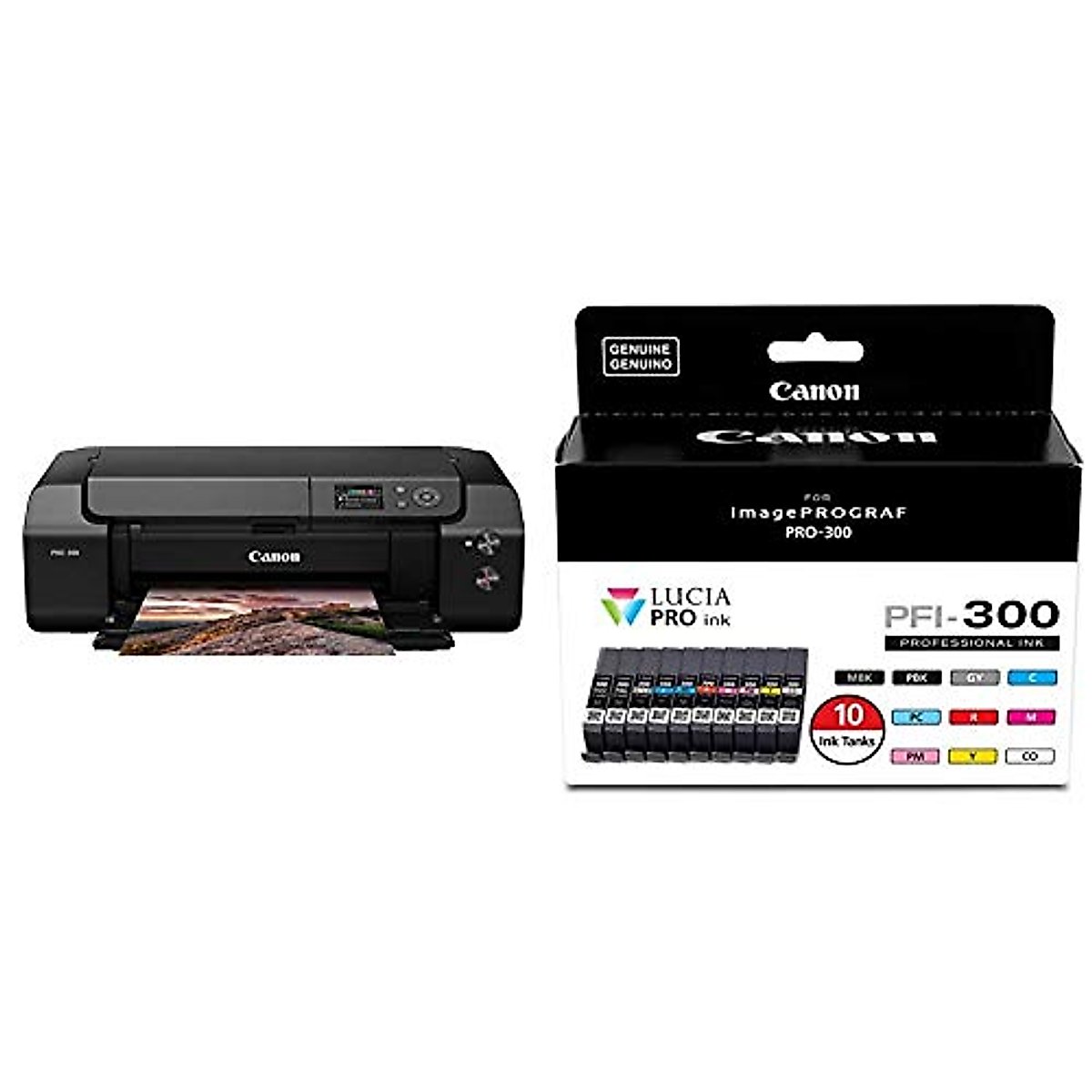 Canon imagePROGRAF PRO-300 Wireless Color Wide-Format Printer,and Mobile Device Printing, Black with PFI-300 Lucia PRO Ink, 10 Ink Tanks