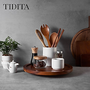 TIDITA 13" Acacia Lazy Susan Organizer for Table - Wooden Lazy Susan Organizer for Cabinet - Kitchen Turntable Storage Food Bins Container for Pantry, Counter top (Acacia Wood )