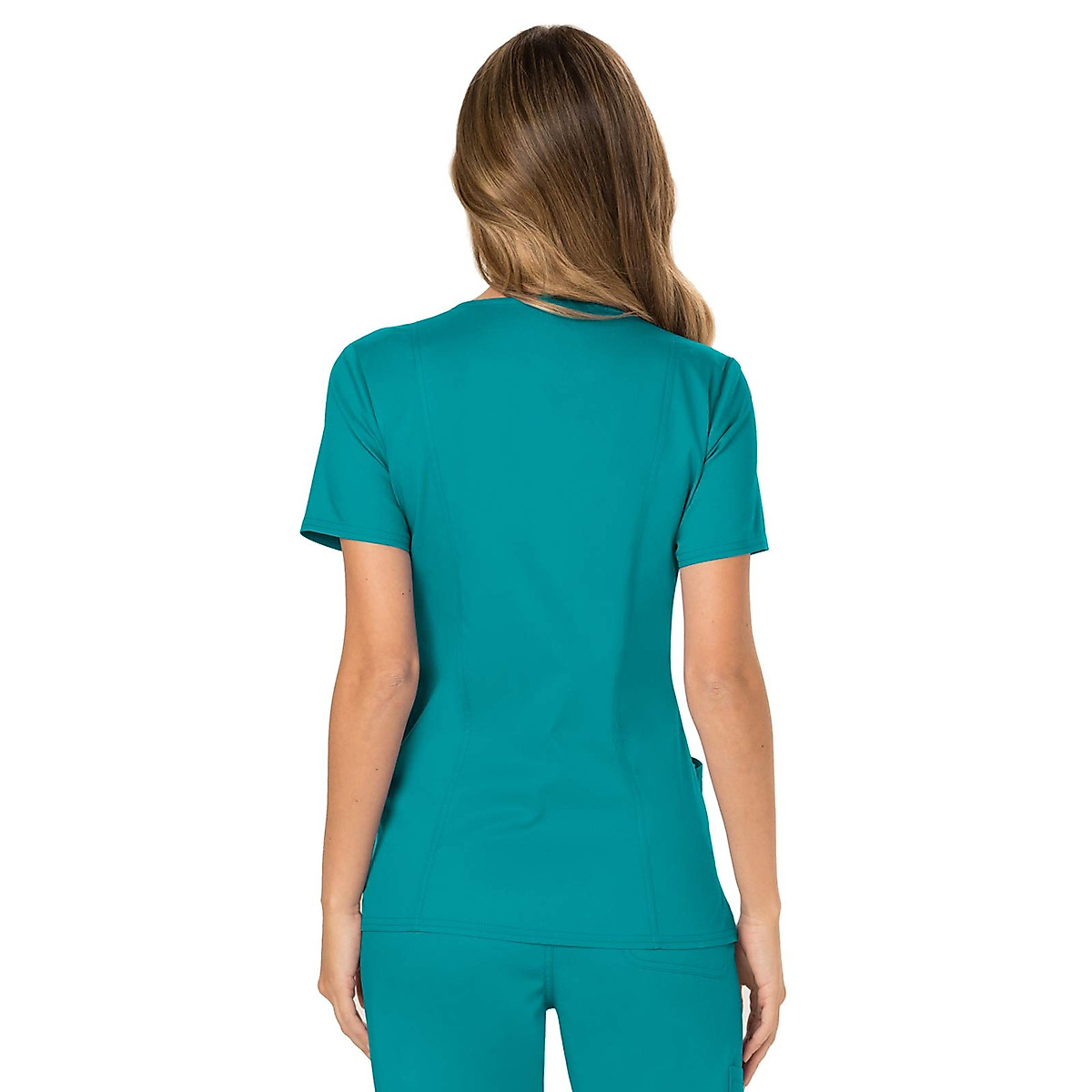 Cherokee Scrubs for Women Mock Wrap Top with 3 Pocket, Back Princess Seams WW610, L, Teal Blue