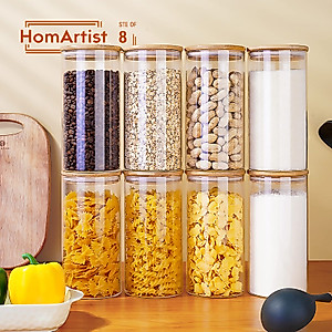 HomArtist Glass Jars with Bamboo Lids 34oz X8 & 53oz X4 [Set of 12], Glass Canisters with Airtight Lids, Glass Food Storage Containers