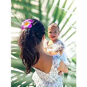 Mommy Baby Matching Handmade Hawaiian Plumeria Flower Headband and Hair Clip Set Baby Shower Gifts Holiday Gifts for Babies Baby Girls Family Matching (Dawn Pink)