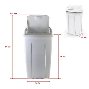 AYOYZ 13 Gallon Trash Can, Plastic Swing Top Kitchen Trash Can, White