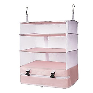 TABITORA Travel Luggage Organizer and Packing Cube Space Saver with Built in Hanging Shelves and Laundry Storage Compartment (Pink XL)