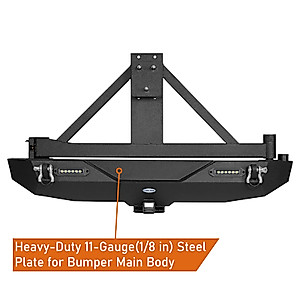 Hooke Road Offroad Rear Bumper with Spare Tire Carrier for 2007-2018 Jeep Wrangler JK & Unlimited 2/4 Doors, Built-in Hitch Receiver & LED Lights & D-rings