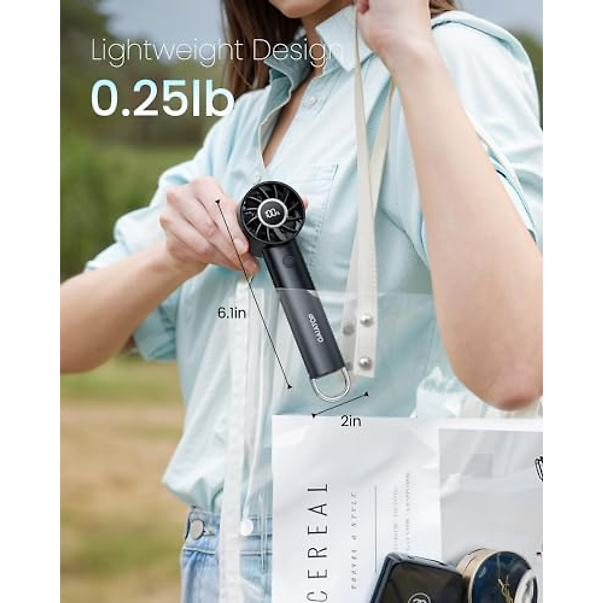 Gaiatop Portable Mini Fan, Handheld Personal Fan with LED Display, 3 Speeds, 2000mAh USB Rechargeable Battery Fan, LED Lighting, Small Desk Fan for Women Men Girls Kids Indoor Outdoor Travel Black