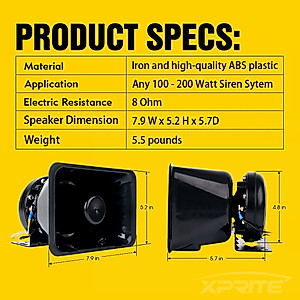 Xprite Compact 200 Watt High Performance Siren Speaker (Capable with Any 100-200 Watt Siren)