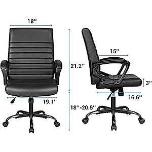 Furmax Mid Back Ribbed Desk Chair PU Leather Executive Office Chair Swivel Computer Chair with Soft Padded Arms