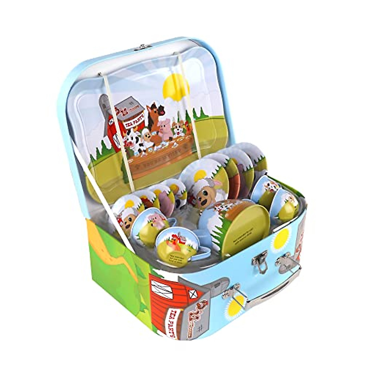 Regal Games Old Macdonald’s Tea Time - Barnyard Animal Designed Kid's Tea Time Set - includes 1 Teapot, 4 Cups, 4 Saucers, 1 Platter & Storage Case - Ideal Birthday & Easter Gift for Ages 5+