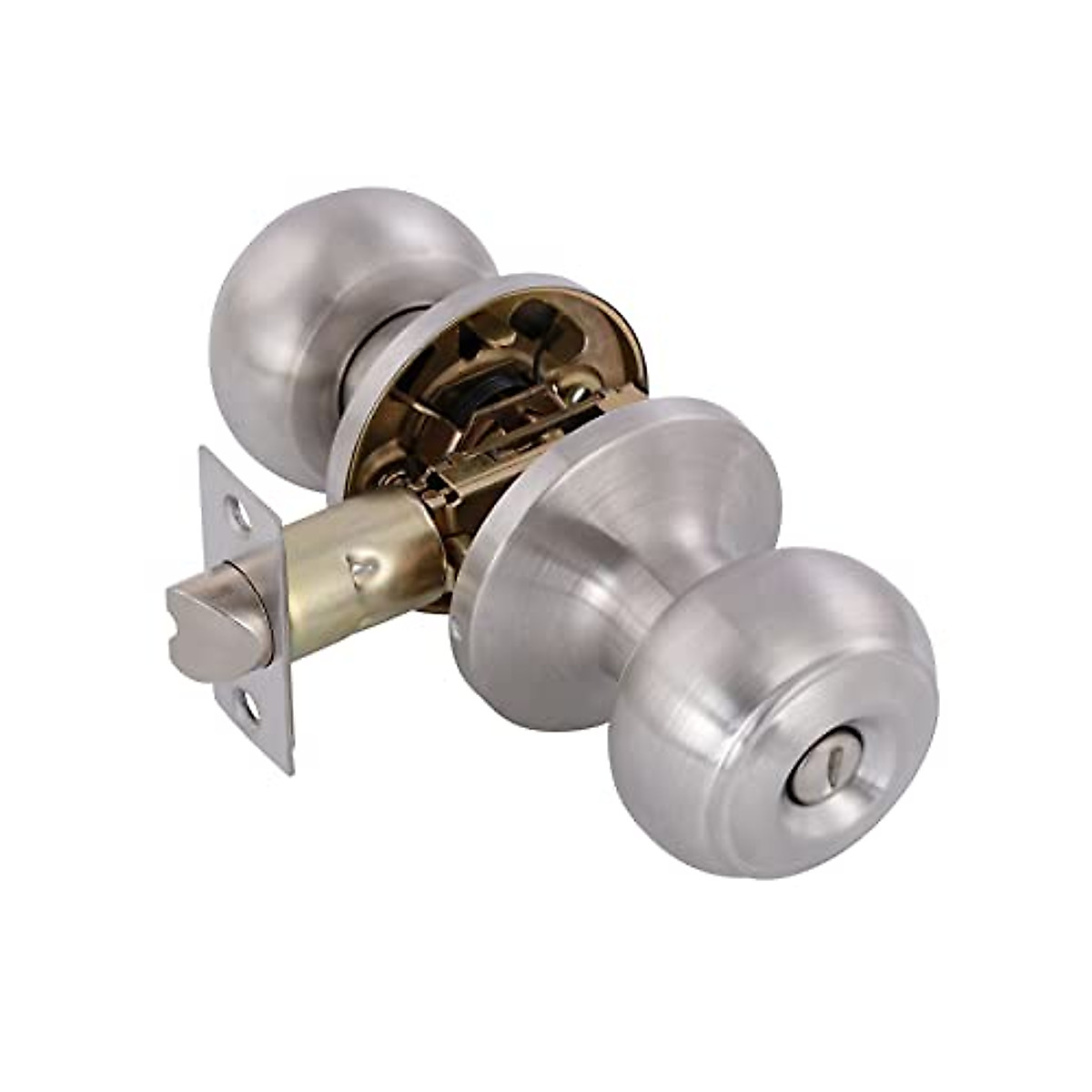 GITRANG Privacy Door Knobs Bedroom/Bathroom Doorknobs for Left and Right Opened Door with Lock Flat Ball Handle in Satin Nickel