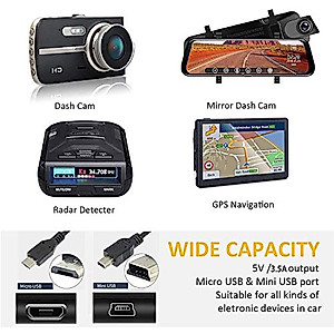 Dash Cam Charger, Dosili car Dash cam USB Power Cord, Micro USB & Mini USB Cable, for Dash Camera and GPS Charger Power Cord（11.5ft）
