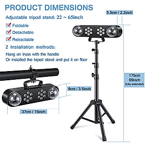 DJ Lights with Stand, Telbum Party Bar Light Set, Mobile Stage Lighting System Sound Activated LED Par Lights, for Move Band Disco Wedding Halloween Christmas (RGB)