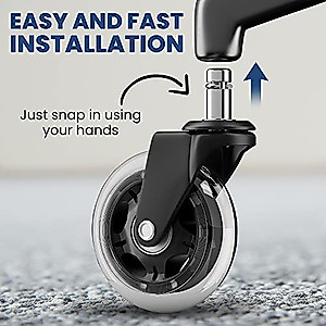 SunnieDog Office Chair Wheels (Set of 5) | Replacement Caster Wheels for Desk, Computer, & Gaming Chairs | Safe for Carpet, Tile & Hardwood Floors