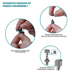 Fogland Misting Nozzles for Cooling System:20pcs Clogging-Prevent Cleanable Stainless Steel Mist Nozzles 0.012" Orifice 10/24 UNC for Patio Garden Trampoline