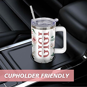 qoepfnsh Gifts for Gigi Grandmother Gift from Grandson Granddaughter on Birthday Mothers Day&Christmas 40 oz Tumblers with Handle and Straw Stainless Steel Insulated Travel Coffee Cup Mug